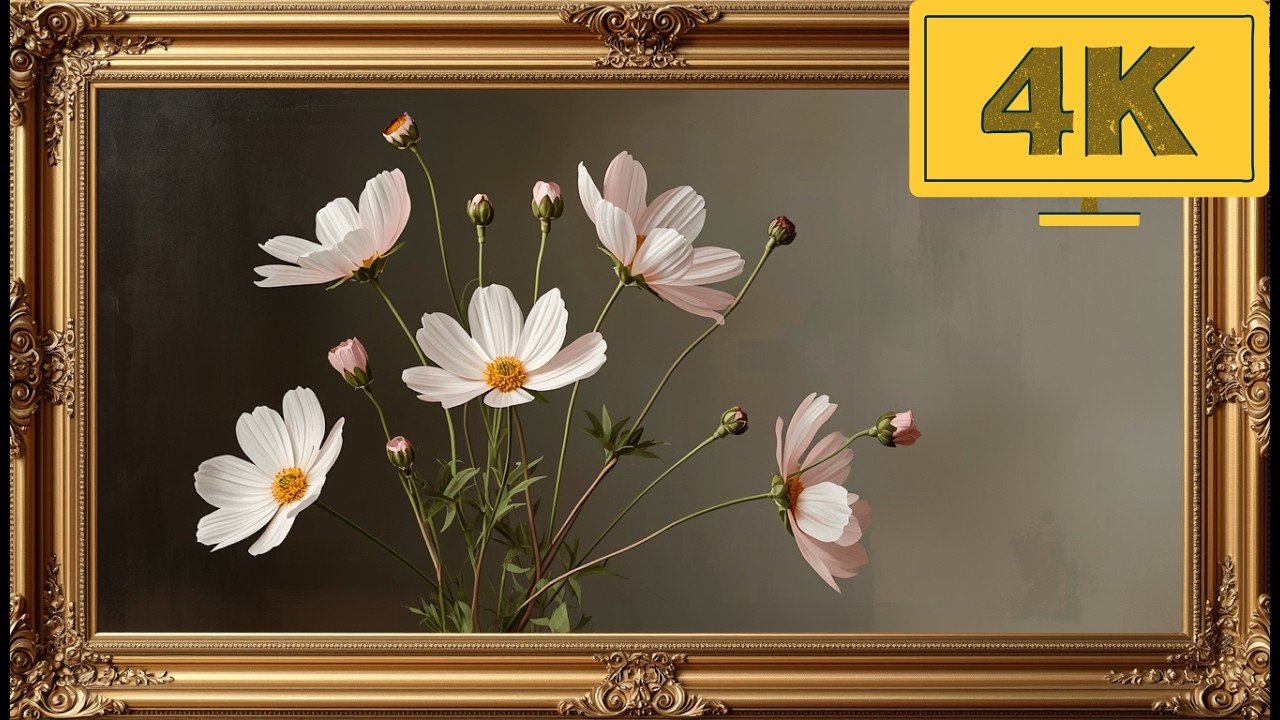 4K TV WALLPAPER Elegant White Cosmos Flowers | Minimal Classic Floral Fine Art