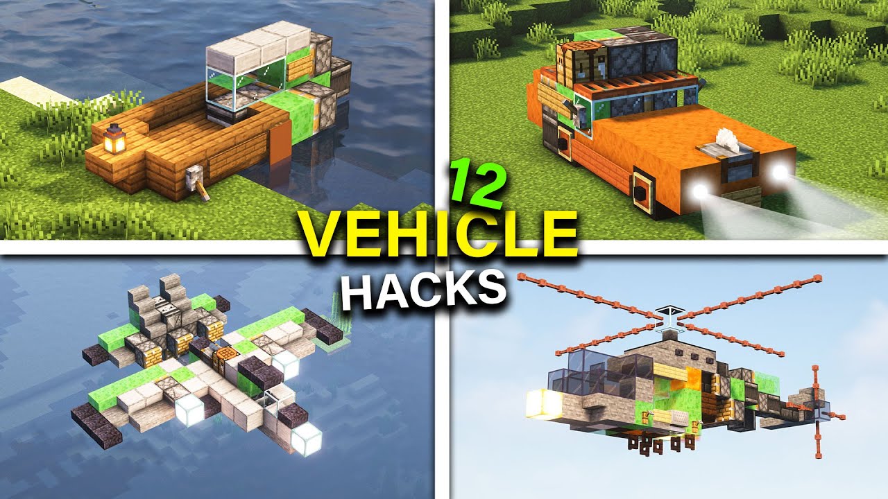 MINECRAFT 12 Working Vehicle Build Hacks (Land, Air, Water) - Minecraft ...