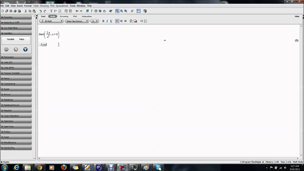 Maple 16 Tutorial: Limits