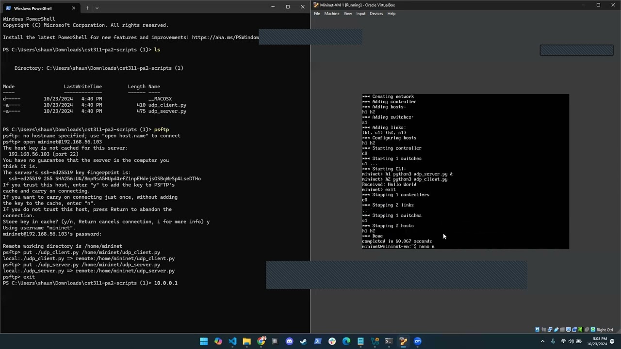 Python Socket Programming: UDP Client & Server Simulation on Linux Mininet Virtual Machine