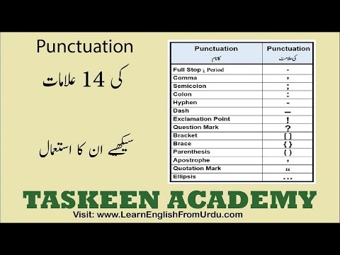 14 Punctuation Marks explained in Urdu | Punctuation marks definitions rules uses and examples