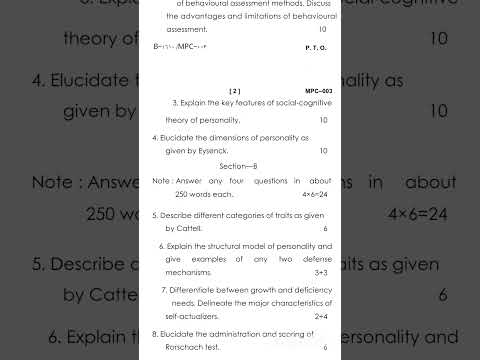 IGNOU MA psychology previous year question paper dec 2024. Personality #ignou #ignouuniversity