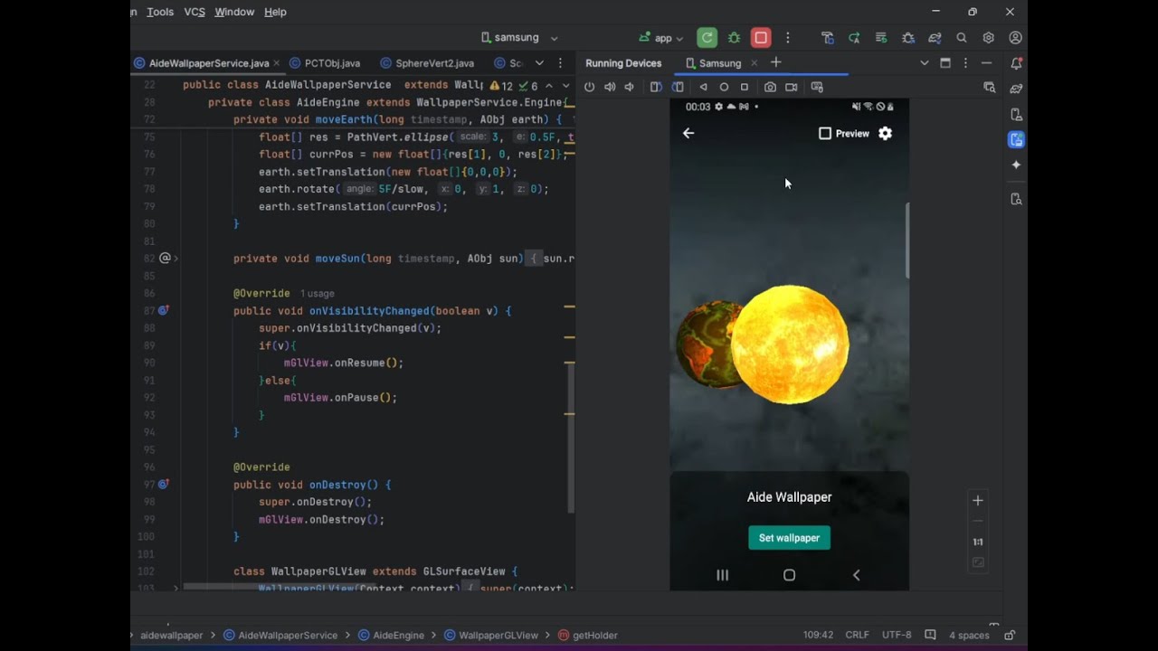 Android live wallpaper using java and openGL ES