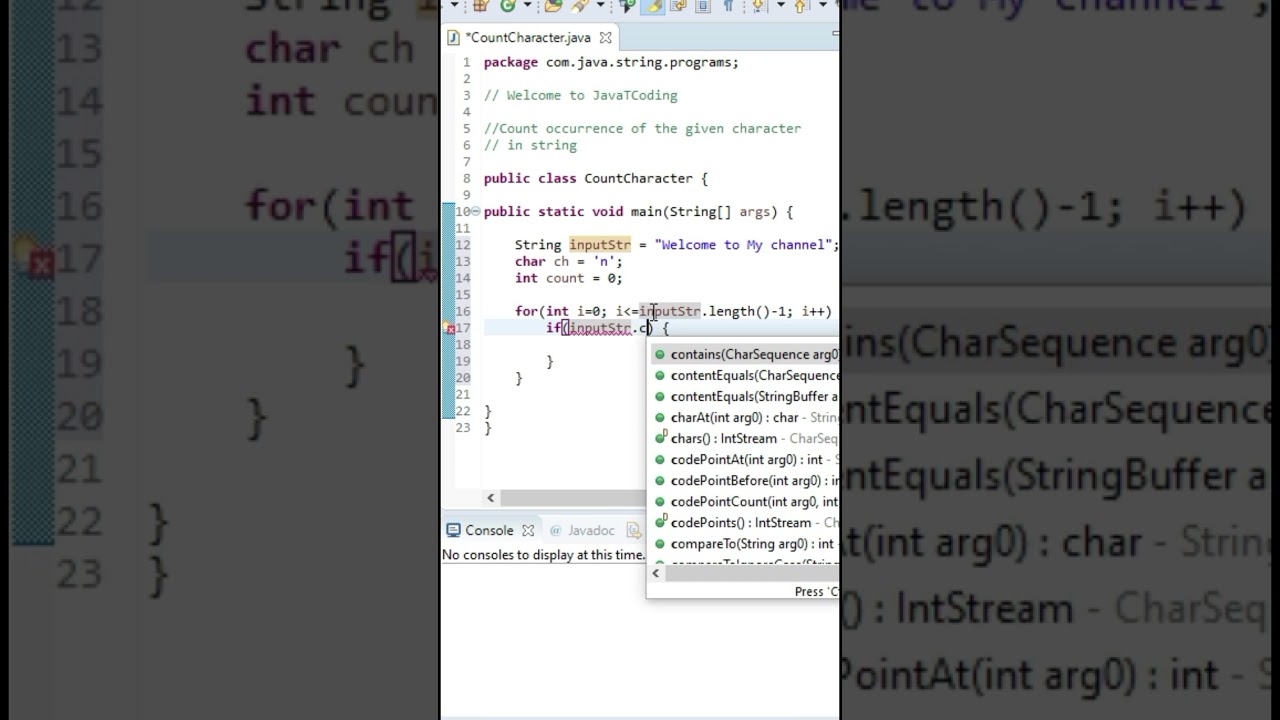 😎🤫Java Program to Count Occurrences of a Character in a String #shorts #youtubeshorts #javatcoding