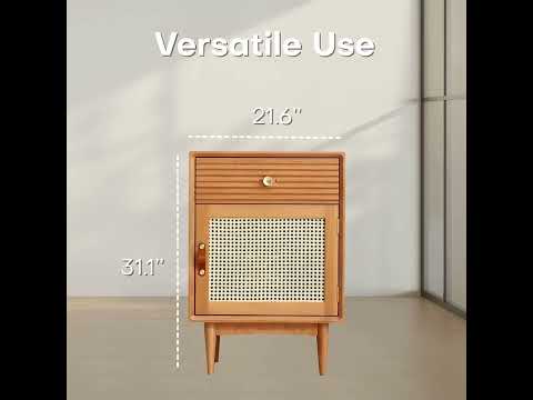 Elegant Solid Wood Nightstand with Rattan Storage – Modern Moroccan Design ##homedecor ##furniture