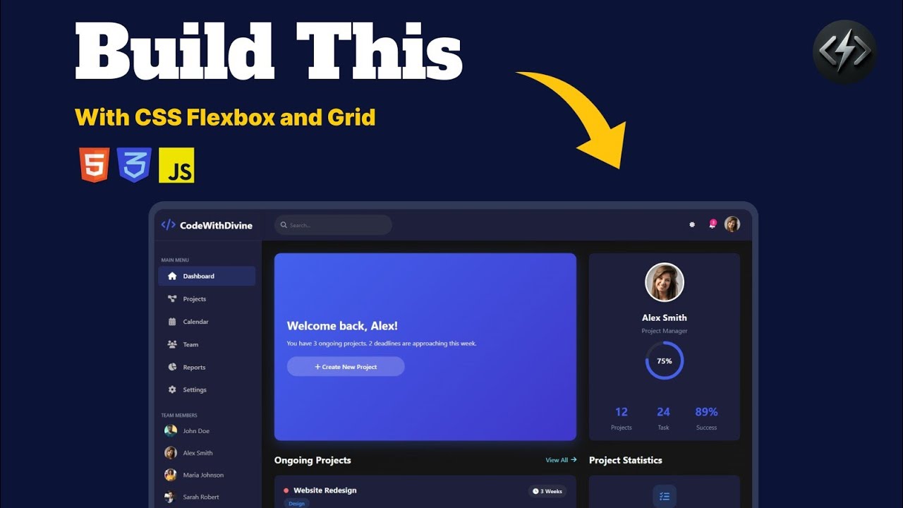 Learn CSS Flexbox & CSS Grid Building This Dashboard - html and css (CSS Full course 2026)