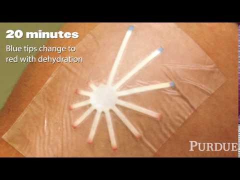 Skin patch monitors dehydration by changing color from sweat