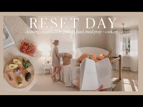 RESET DAY | deep cleaning, organisation, grocery shopping/haul, meal prep + lots of cooking