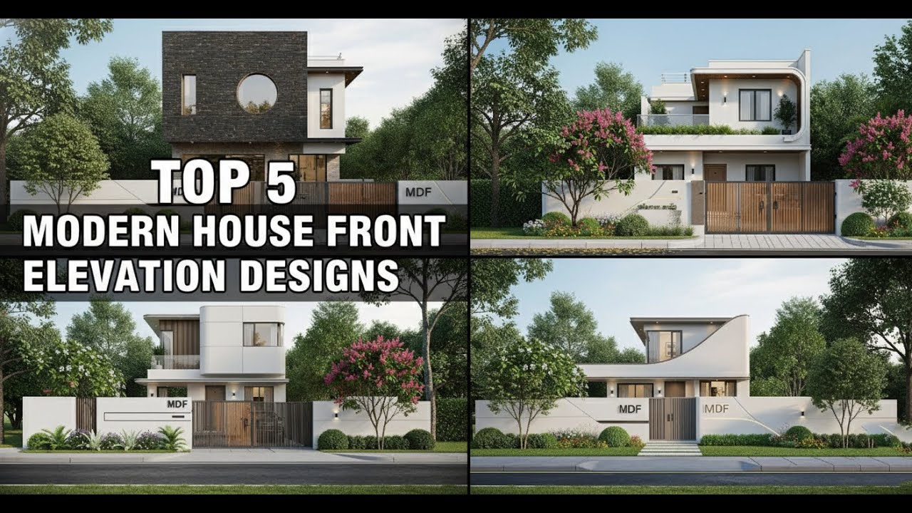 Top 5 Modern House Front Elevation Designs | 3D Walkthrough | MDF Architecture
