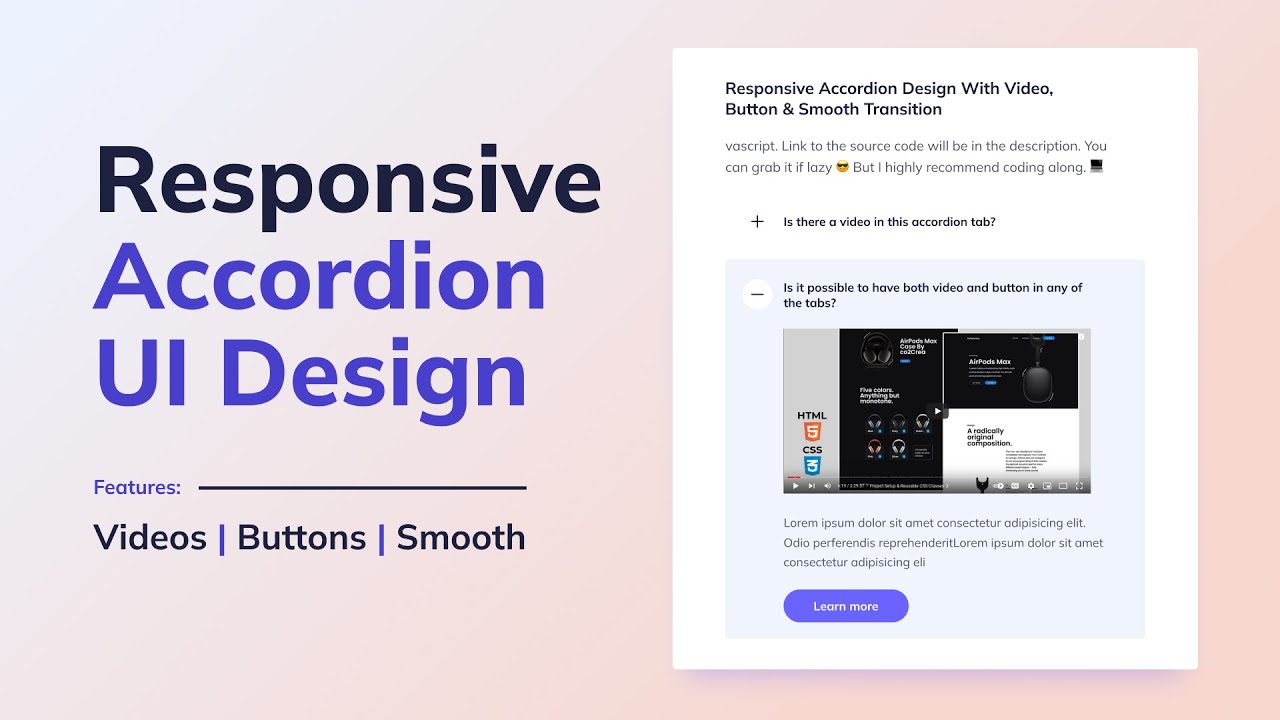 Responsive Accordion UI Design With Videos, Buttons & Smooth Transition Using HTML, CSS & JavaScript