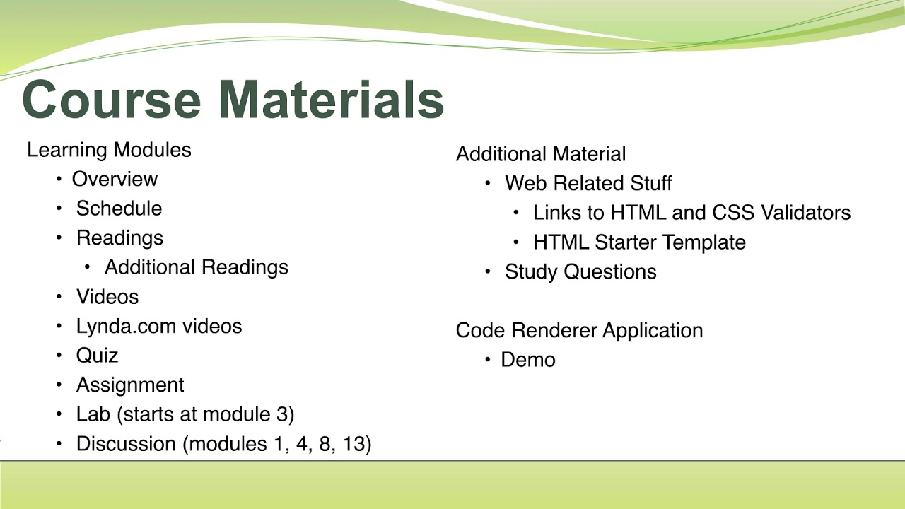 Introduction to web 110 online course.