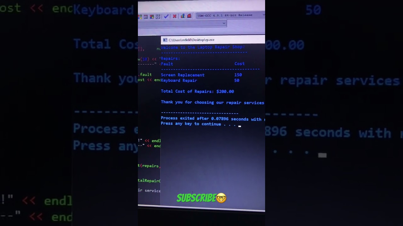 repair receipt in c++ IDE dev c++#cppprogramming #codingtime #codinglife