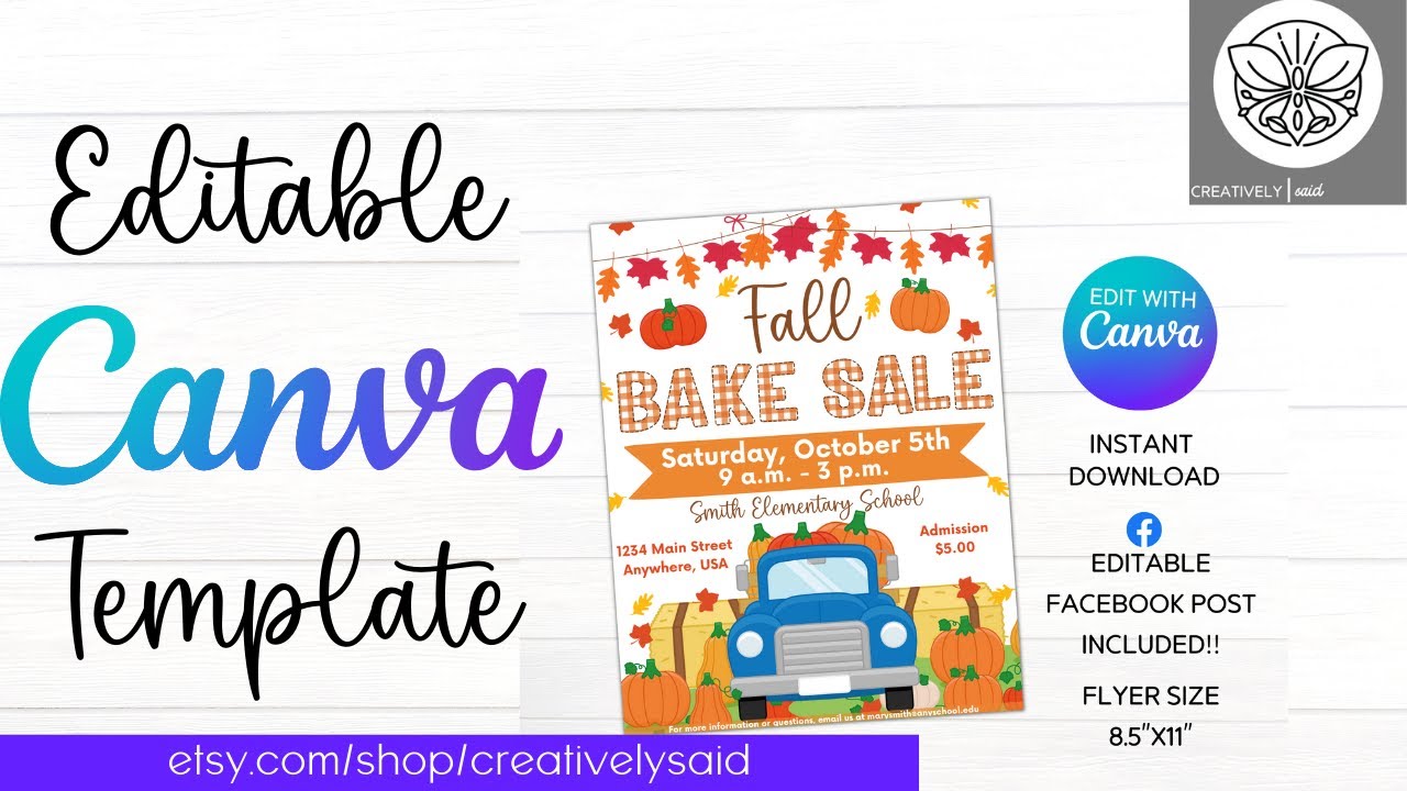 Fall Bake Sale Editable Flyer