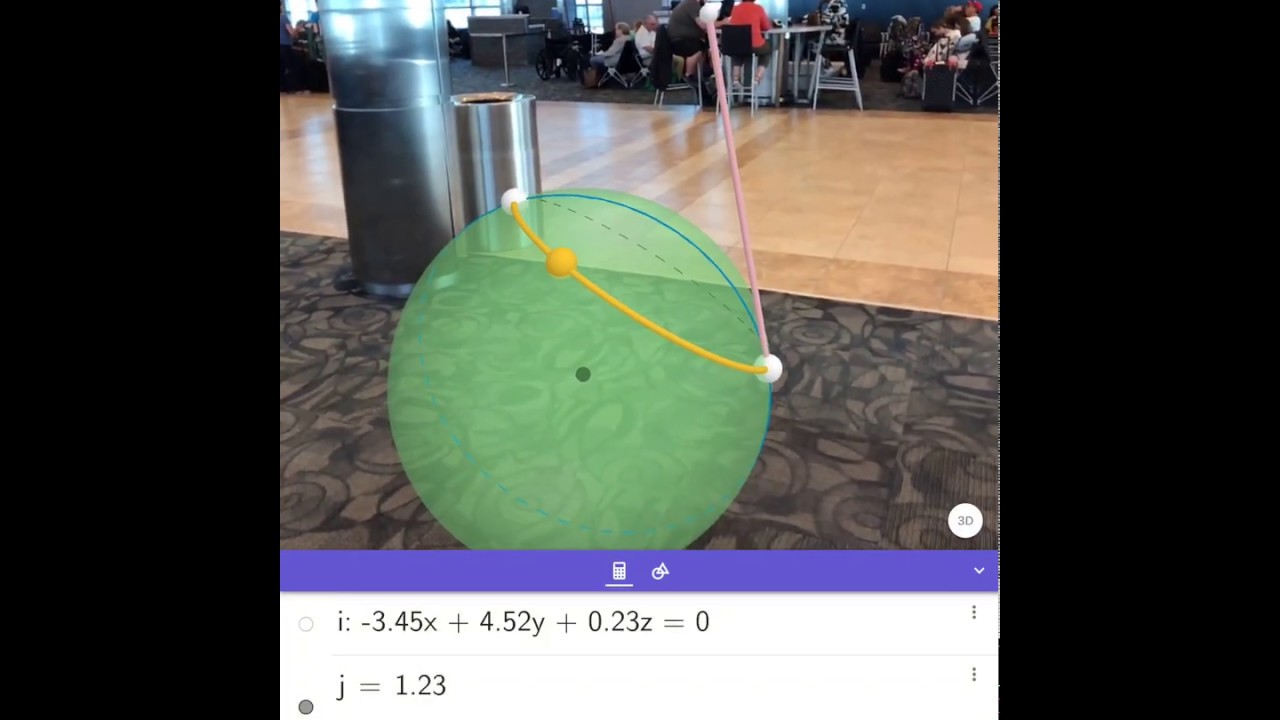 Shortest Distance Between 2 Points on a Sphere: Quick Demo in GeoGebra 3D Grapher with AR (iOS)