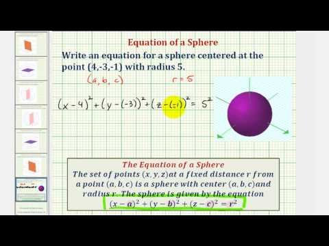 Ex: Equation of a Sphere Given the Center and Radius | Math Help from ...