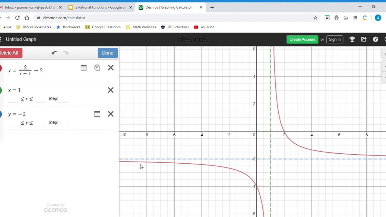 Identify Key Features of a Rational Function on Desmos