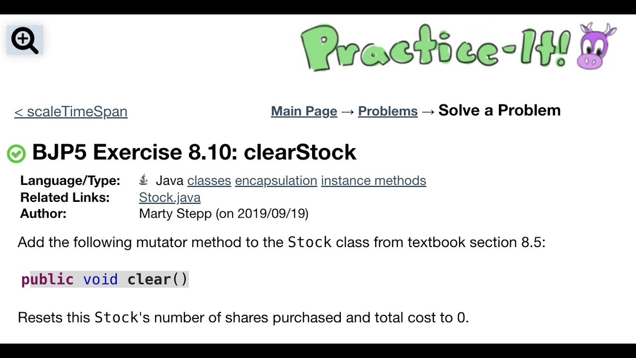 Java Practice It | Exercise 8.10 clearStock | classes, instance methods