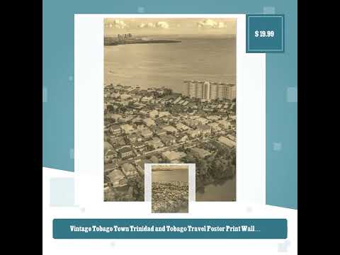 Vintage Tobago Town Trinidad and Tobago Travel Poster Print Wall Art | Retro Tobago Home Decor | ...