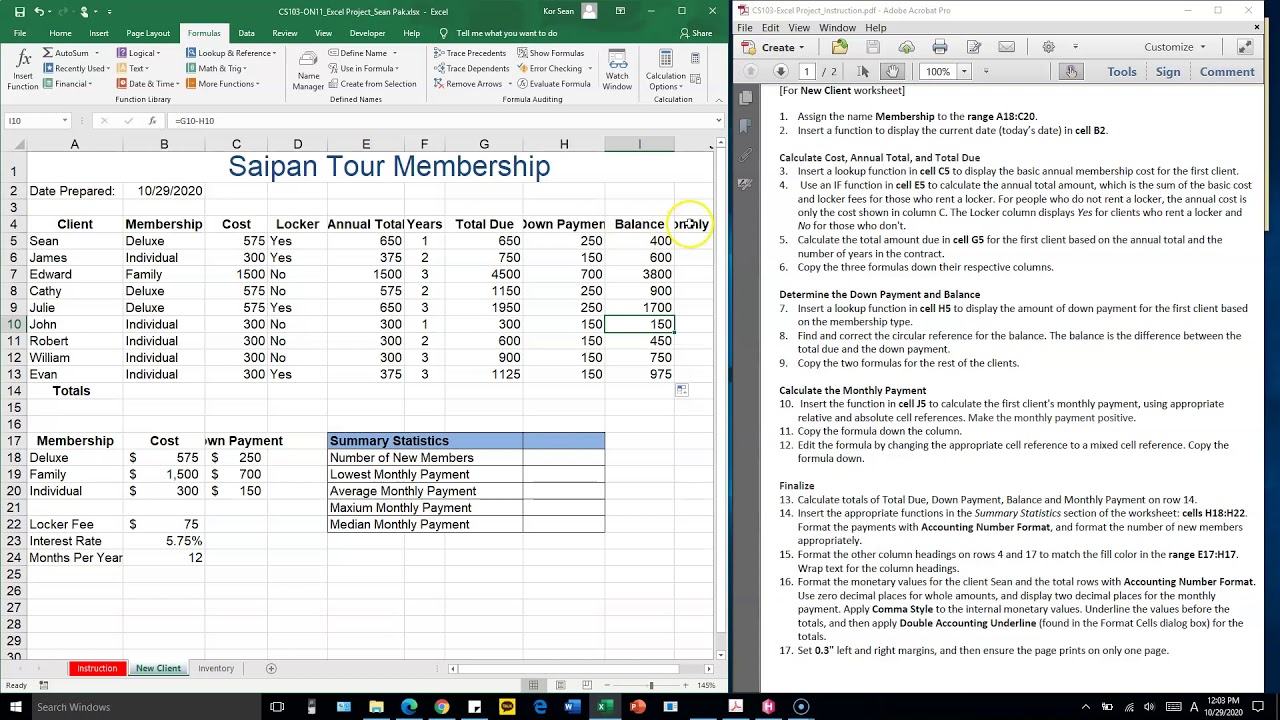 CS103 Excel Project