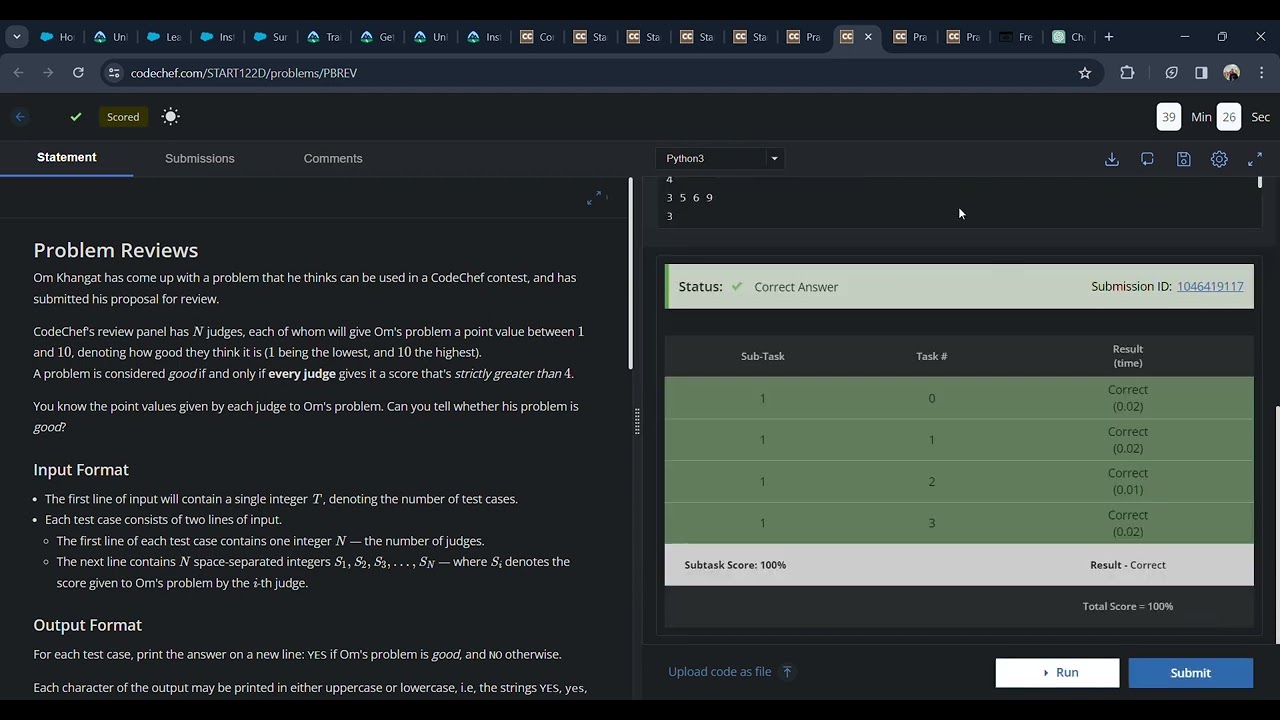 Practice Coding Problem   CodeChef  Starter 122 solutions in java and python!!