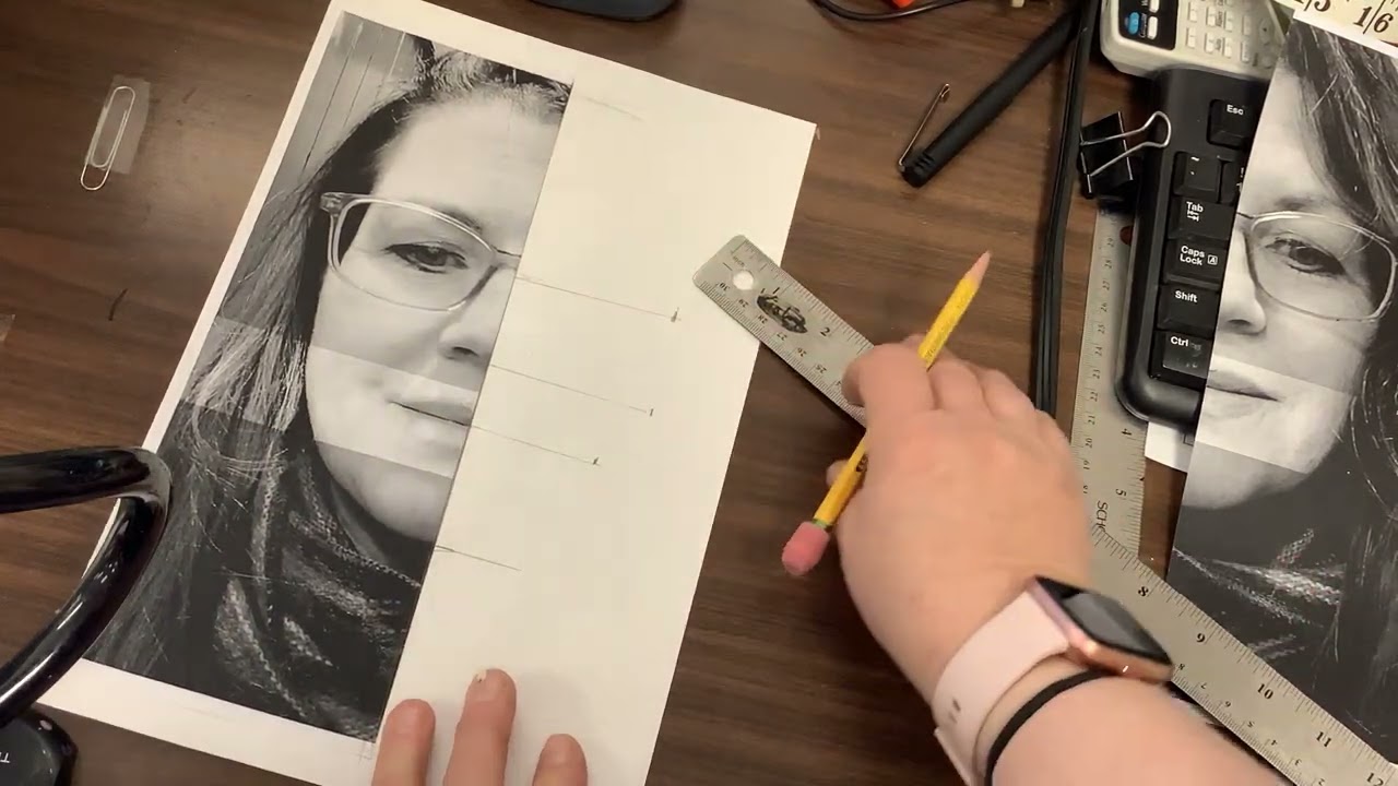 6th grade self-portrait. Drawing half the face. Video 1