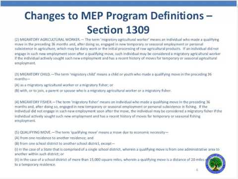 Guidance for Migrant Education Program MEP Eligibility Under the Every Student Succeeds Act ESSA 201