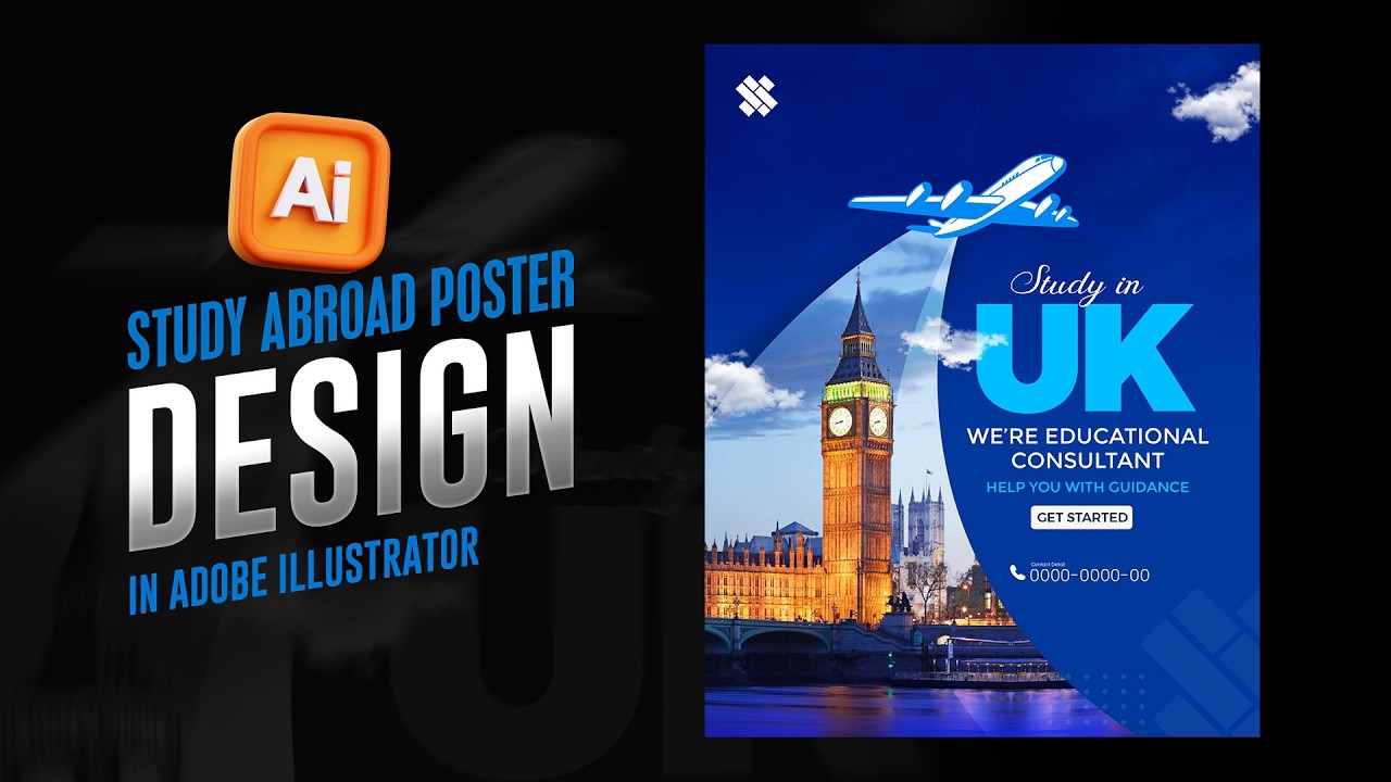 Modern Study Abroad poster design in Illustrator | Study Abroad poster design I Adobe Illustrator