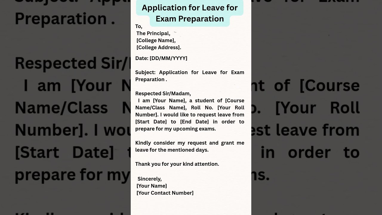 Application for Leave for Exam Preparation