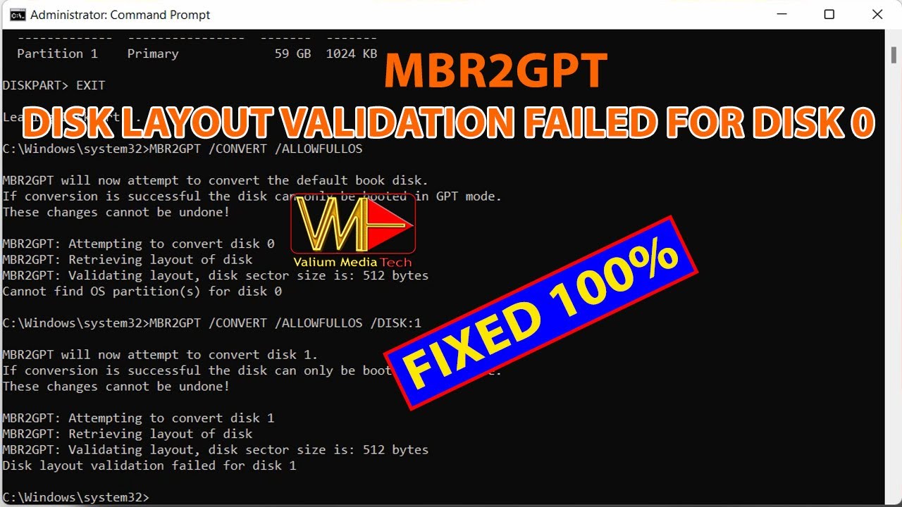 Disk Layout Validation Failed for Disk 0 MBR2GPT Error in Windows 11 & 10 | Fixed 100%