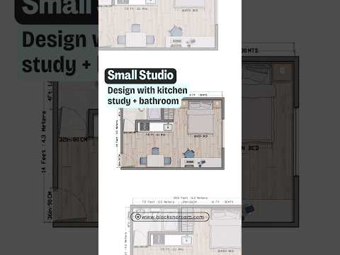 ✨🏠 Small studio apartment layout design. With kitchen, study and bathroom.