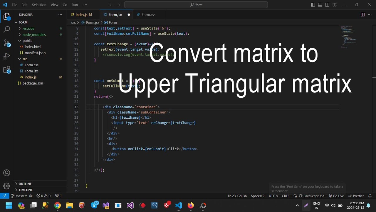 Java Program to display the upper triangular matrix Visual Studio Code