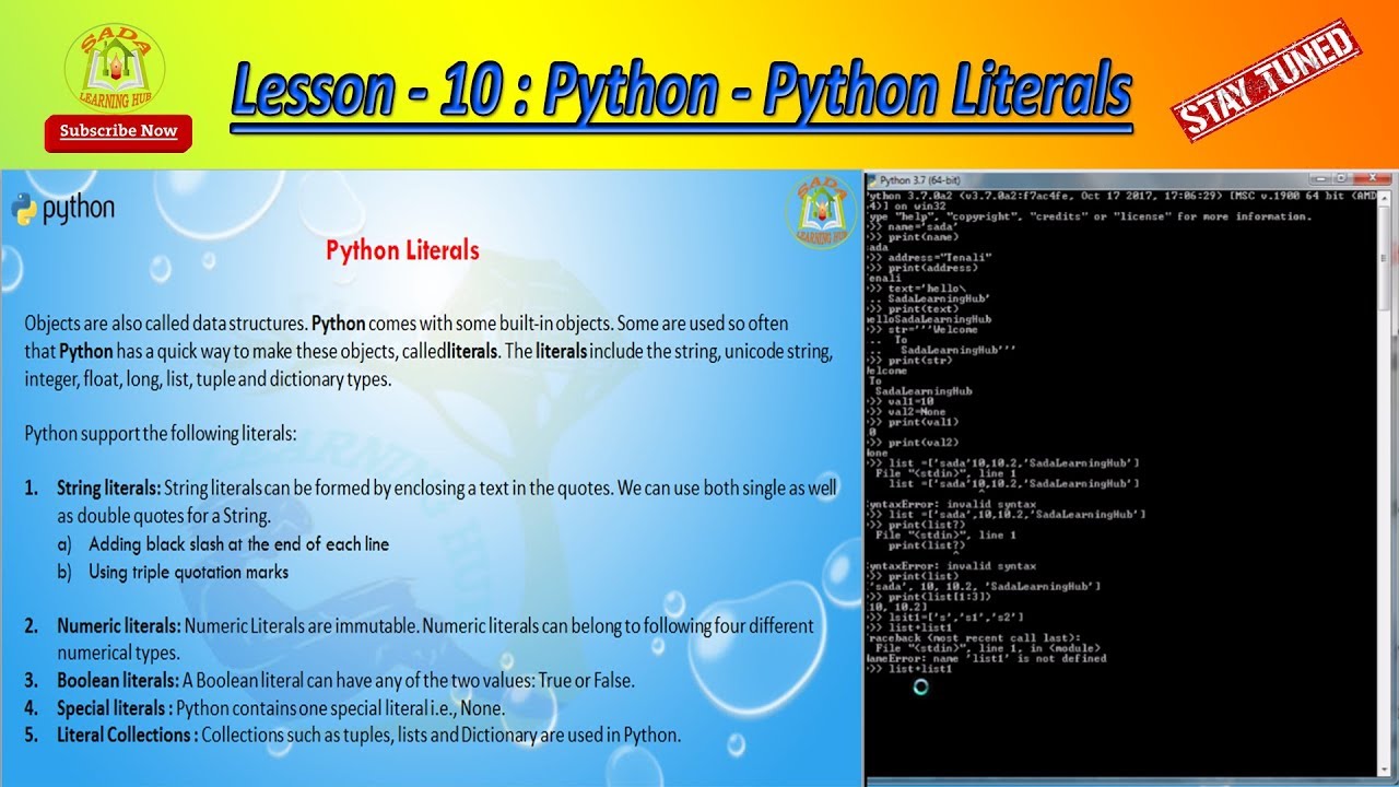 Lesson - 10 : Python3 - Python Literals