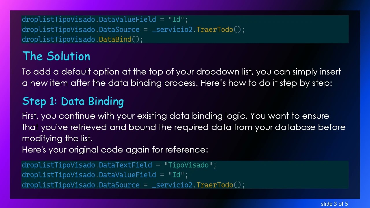 How to Show the Option to Select in a Dropdown List Before Data