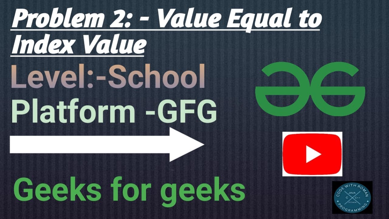 Value equal to index value | Java | GFG | School | Get Python ,C and C++ code from Description