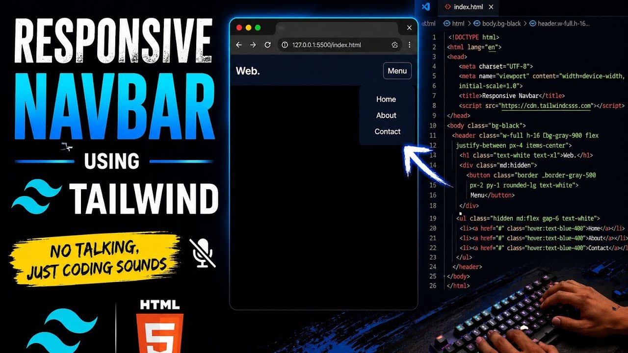 Responsive Navbar using Tailwind CSS | No Talking, Just Coding Sounds