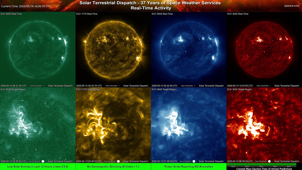 14 May - Sun Now - Glancing CME and Coronal Hole Effects In-Progress