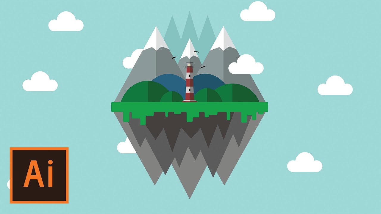 Illustrator Tutorial - Floating Island Landscape (Flat Design)