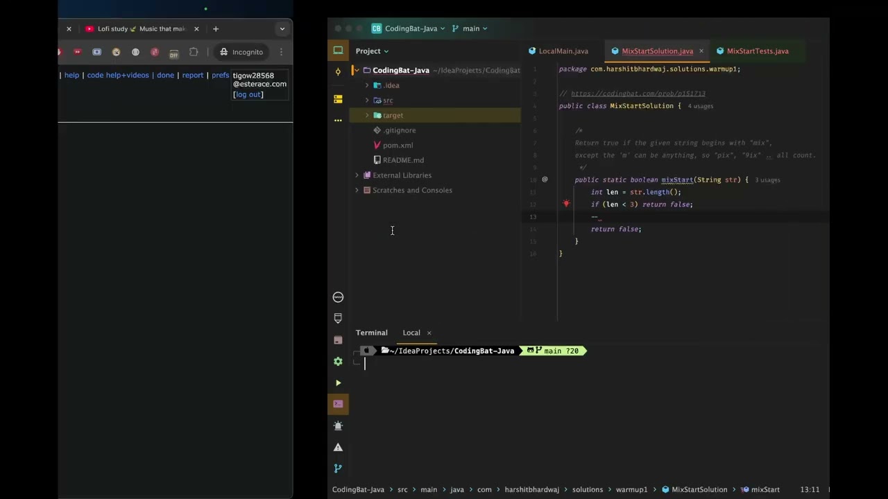 CodingBat Java | Warmup-1 Section | mixStart Problem