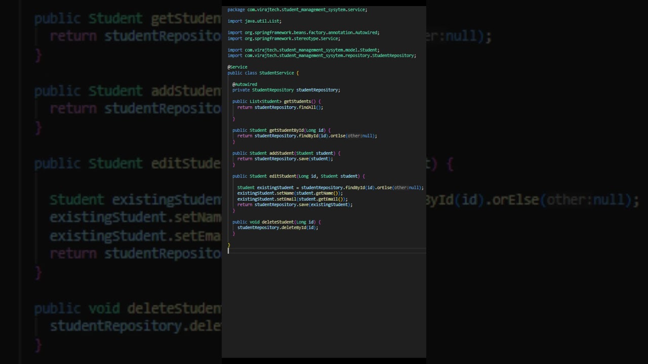 StudentService.java for react project | StudentService class for Student Management System with code