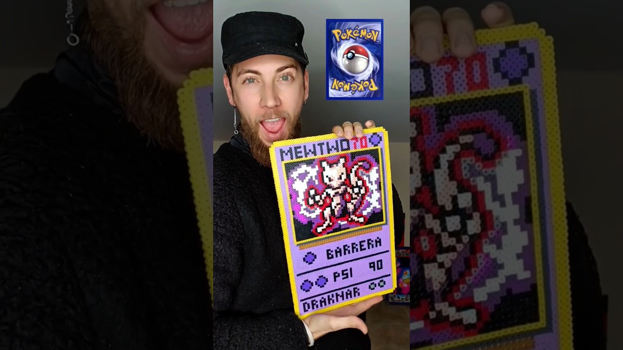 I'm making a giant Mewtwo card! with Hama beads / Perler beads / pixel art Pokémon crafts