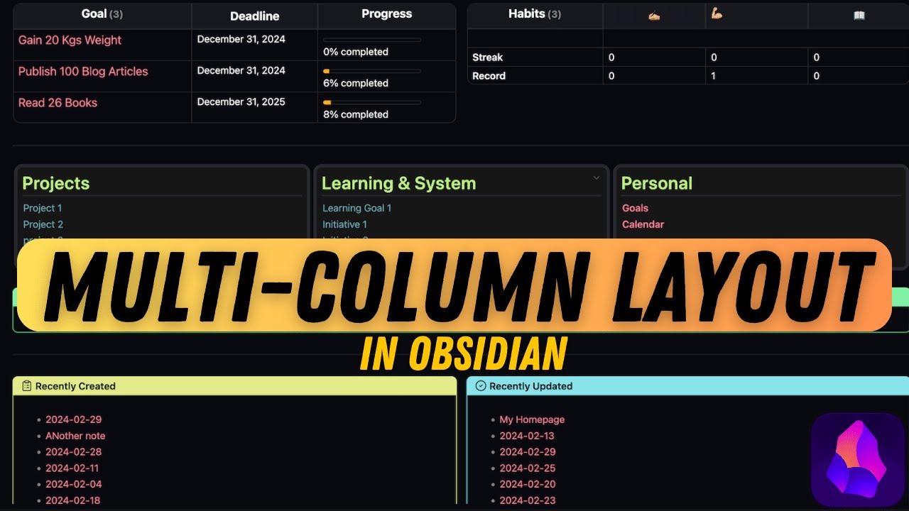 How to Create Multi-Column Layout Setup in Obsidian