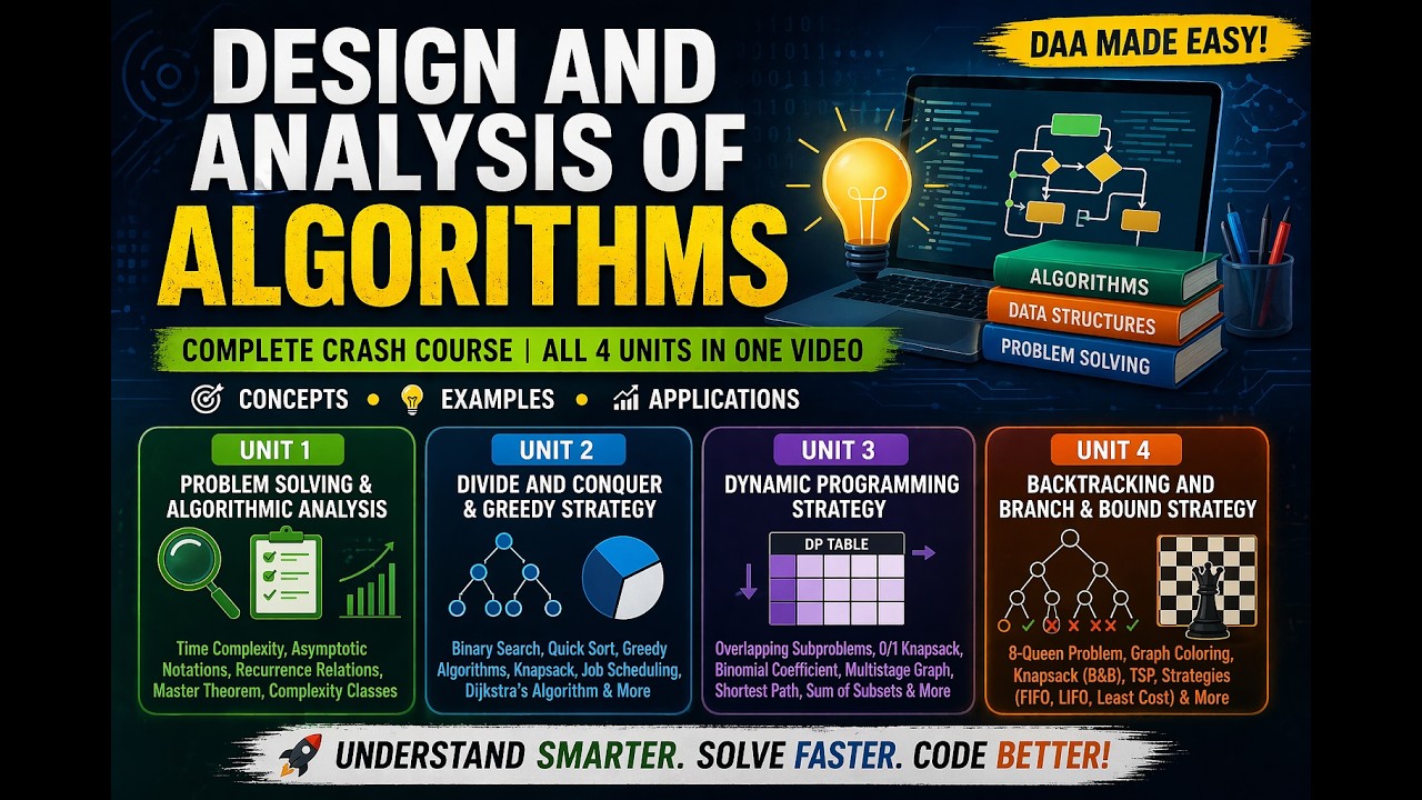 Design and Analysis of Algorithms (DAA) Complete Crash Course | All 4 Units in One Video 🔥