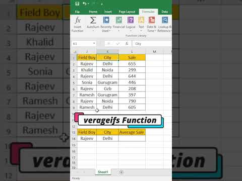 ##How to Use Averageifs Function in Excel#Shorts#Excel#Shortsvideo