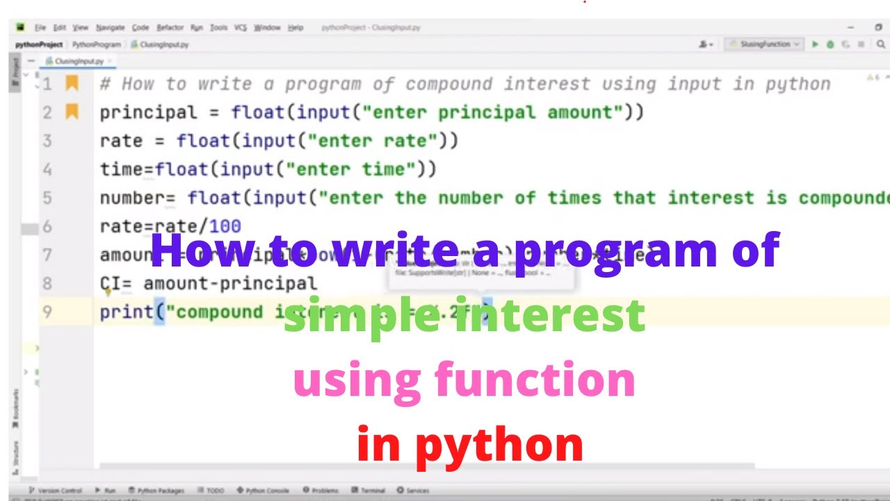 How to write  a program of simple interest  using function   in python