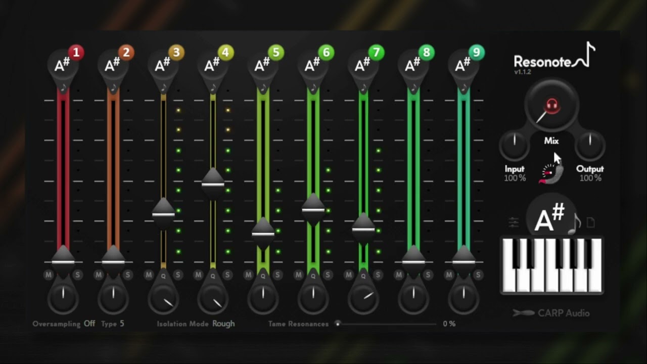 Resonote // Carp Audio // Note-Specific Resonator and Tuned Soft-Distortion Plugin