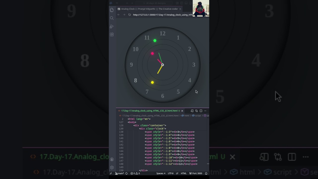 Quick Analog Clock Build with HTML CSS JS #coding #webdesign #shorts