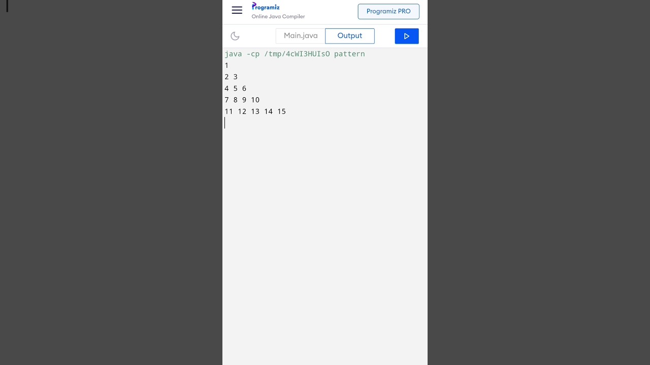 PRINT FLOYD'S TRIANGLE PATTERN WITH NUMBERS IN JAVA LANGUAGE#42