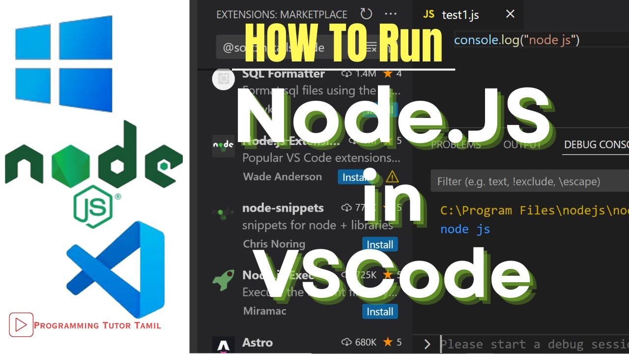 How to Run Node js Program in Visual Studio Code| Install Nodejs in VS Code| ProgrammingTutorTamil