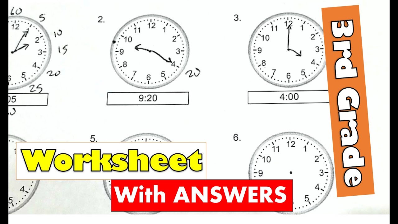 3rd Grade Math - Tell Time By 5 Minutes Draw Clock Worksheet With Answers | Learn From Home