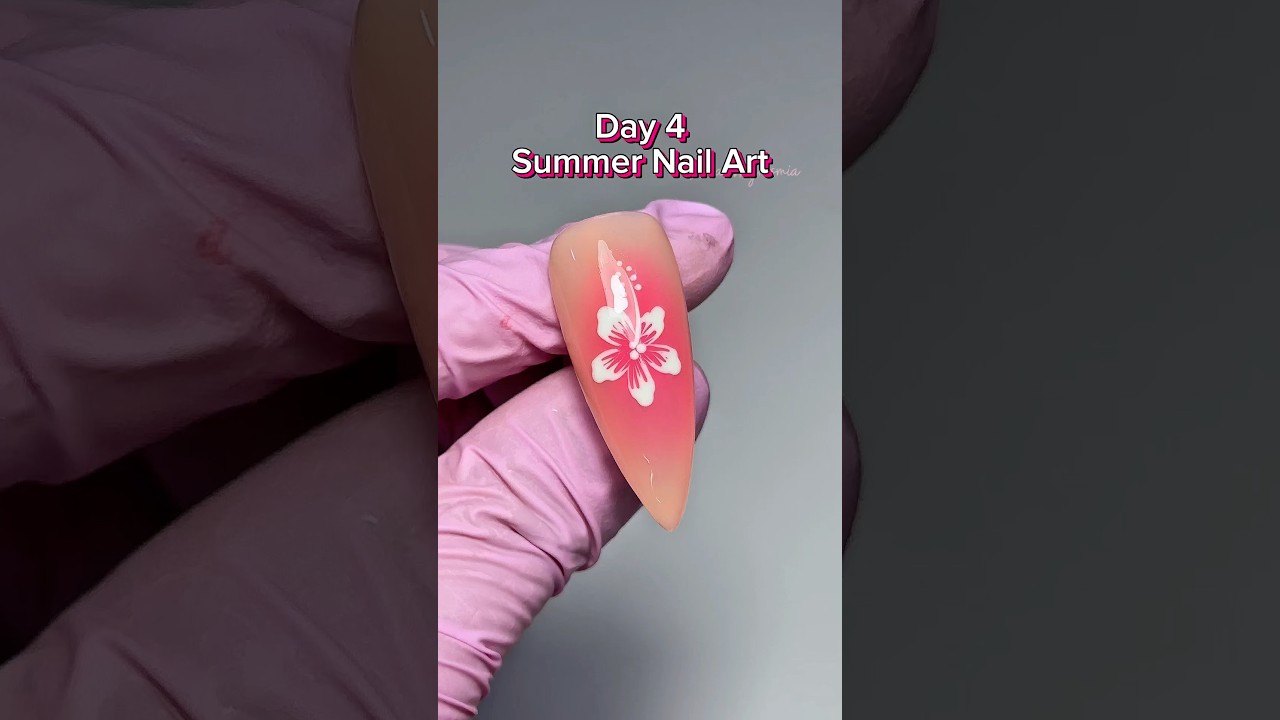 DAY 4 - HIBISCUS FLOWER 🌺 #beginnernails #hibiscusnails #nailtutorial #nails #summernails